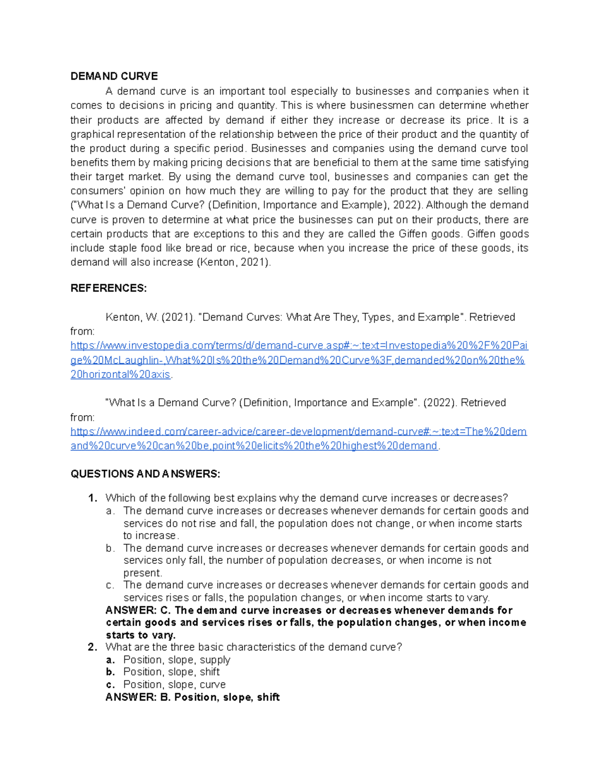 Demand Curve - Homework - DEMAND CURVE A demand curve is an important ...
