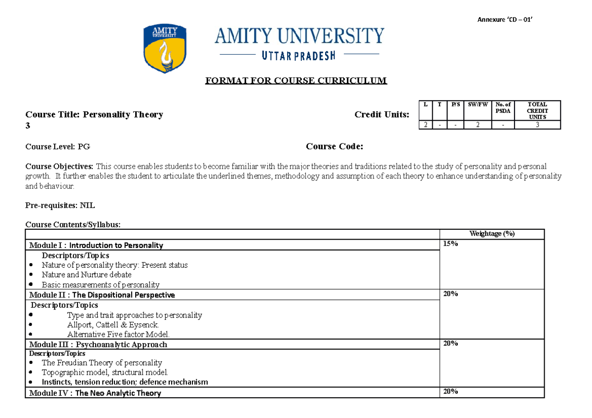 New Syllabus 15462019 112532590 - Annexure ‘CD – 01’ FORMAT FOR COURSE ...