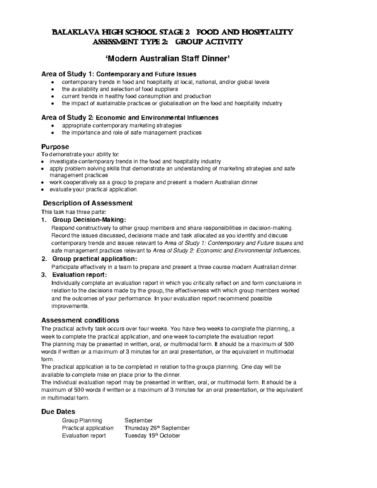 Food and Hospitality Marketing Plan - Page 1 of 6 Stage 2 Food and ...