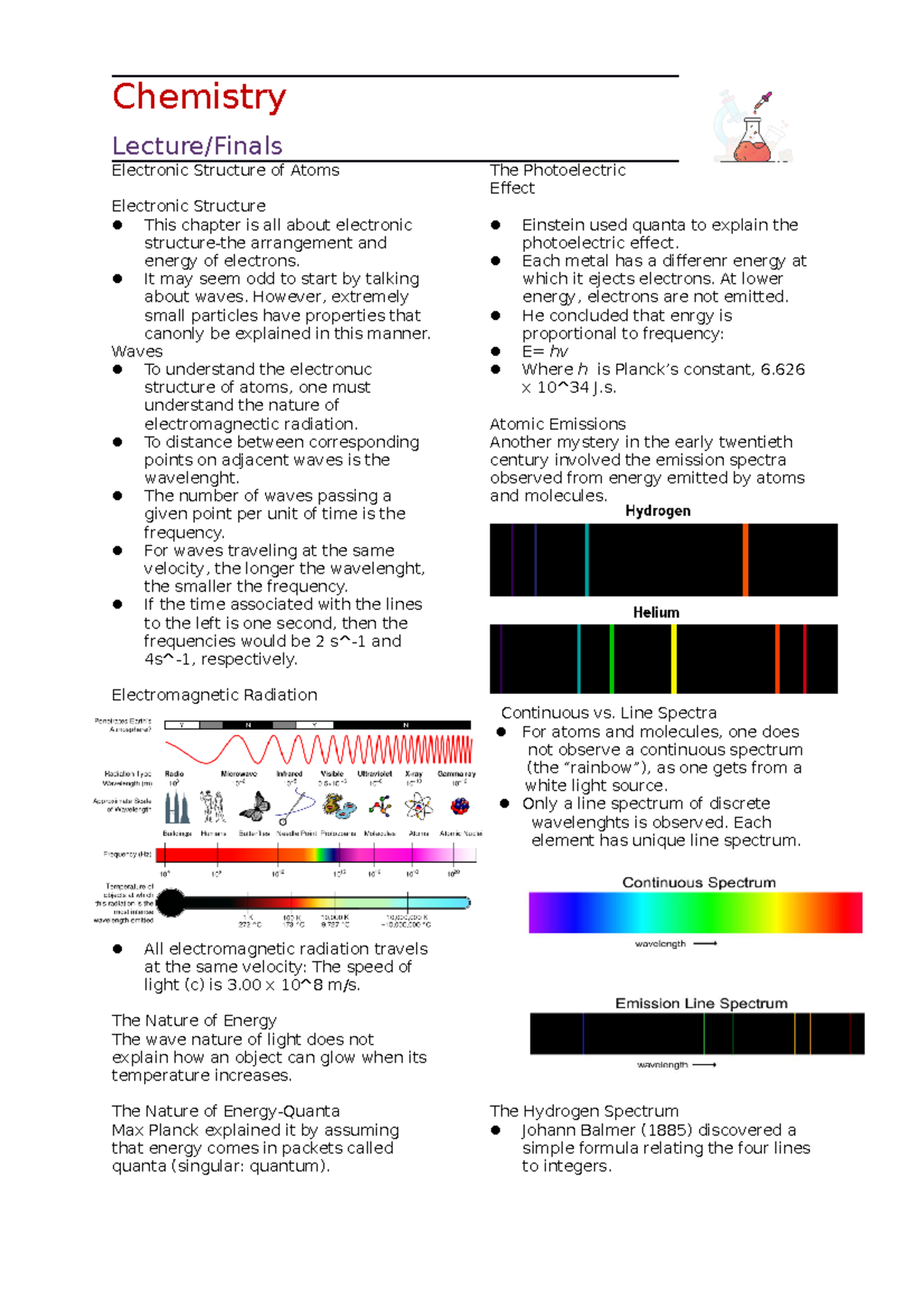 Notes For Electronic Structure For Atoms Reviewer - Chemistry Lecture ...