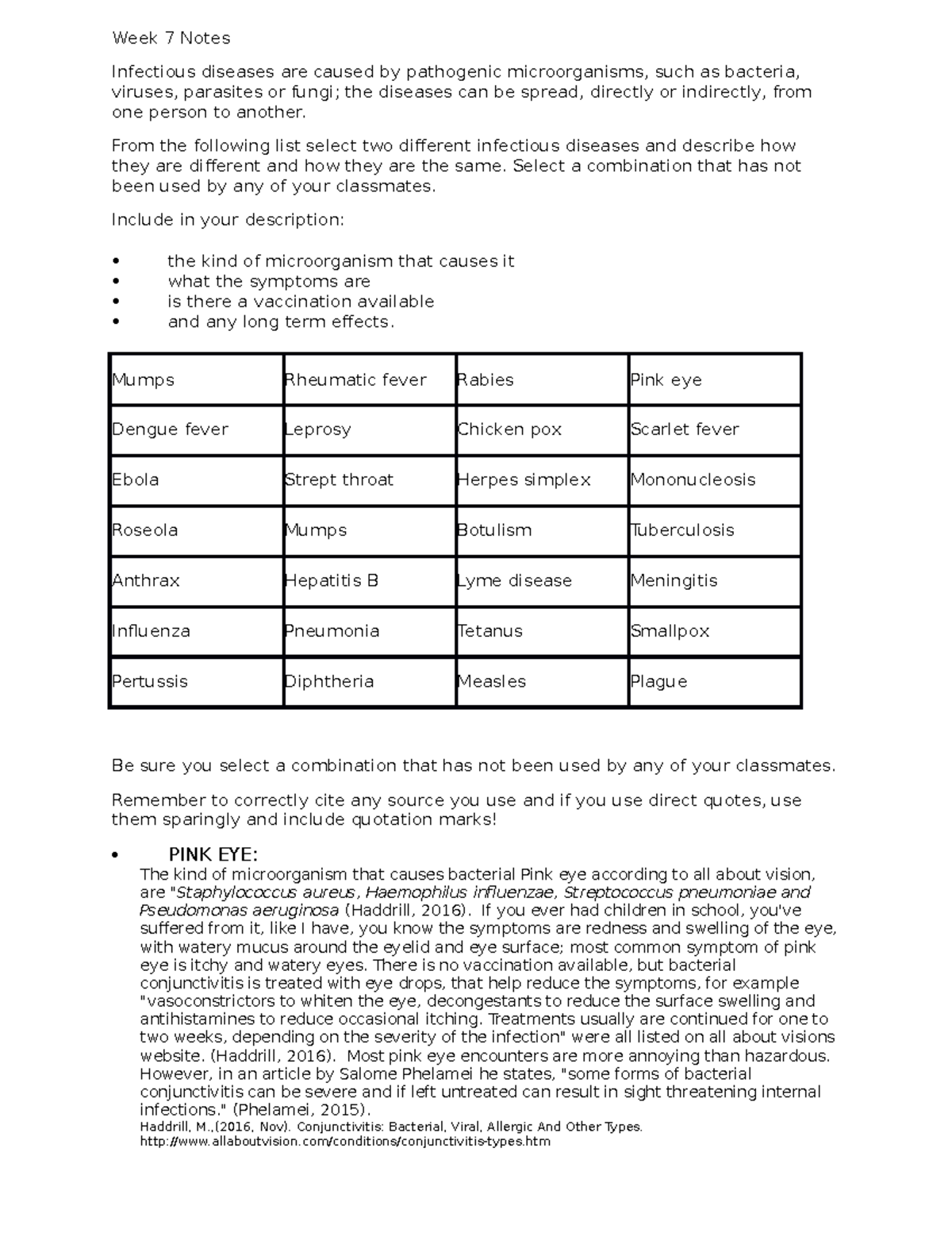 WEEK 7- Notes - Week 7 Notes Infectious diseases are caused by ...