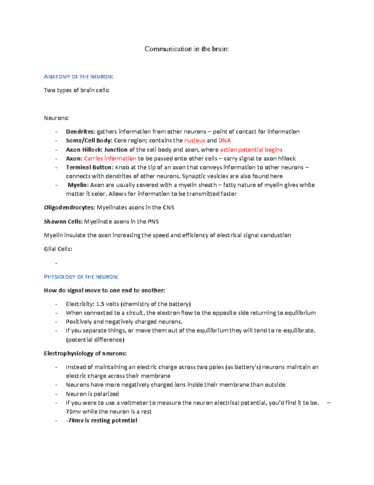 Neuro week 2 communication in the brain - Communication in the brain ...