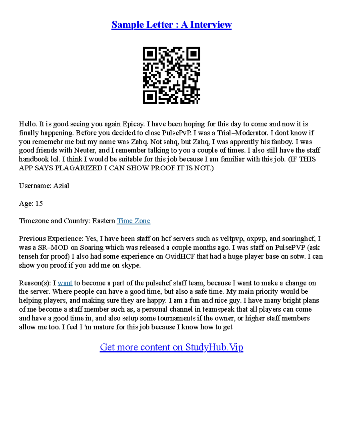 Sample Essay Letter - Sample Letter : A Interview Hello. It is good ...