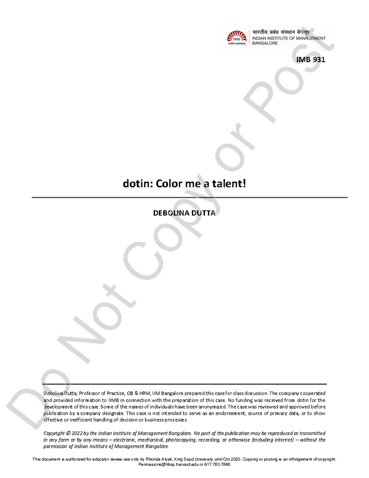 Dotin Color me a talent 1st case study - IMB 931 dotin: Color me a ...