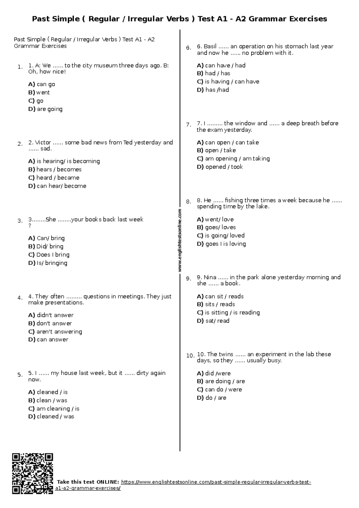 455 past-simple-regular-irregular-verbs-test-a1-a2-grammar-exercises ...