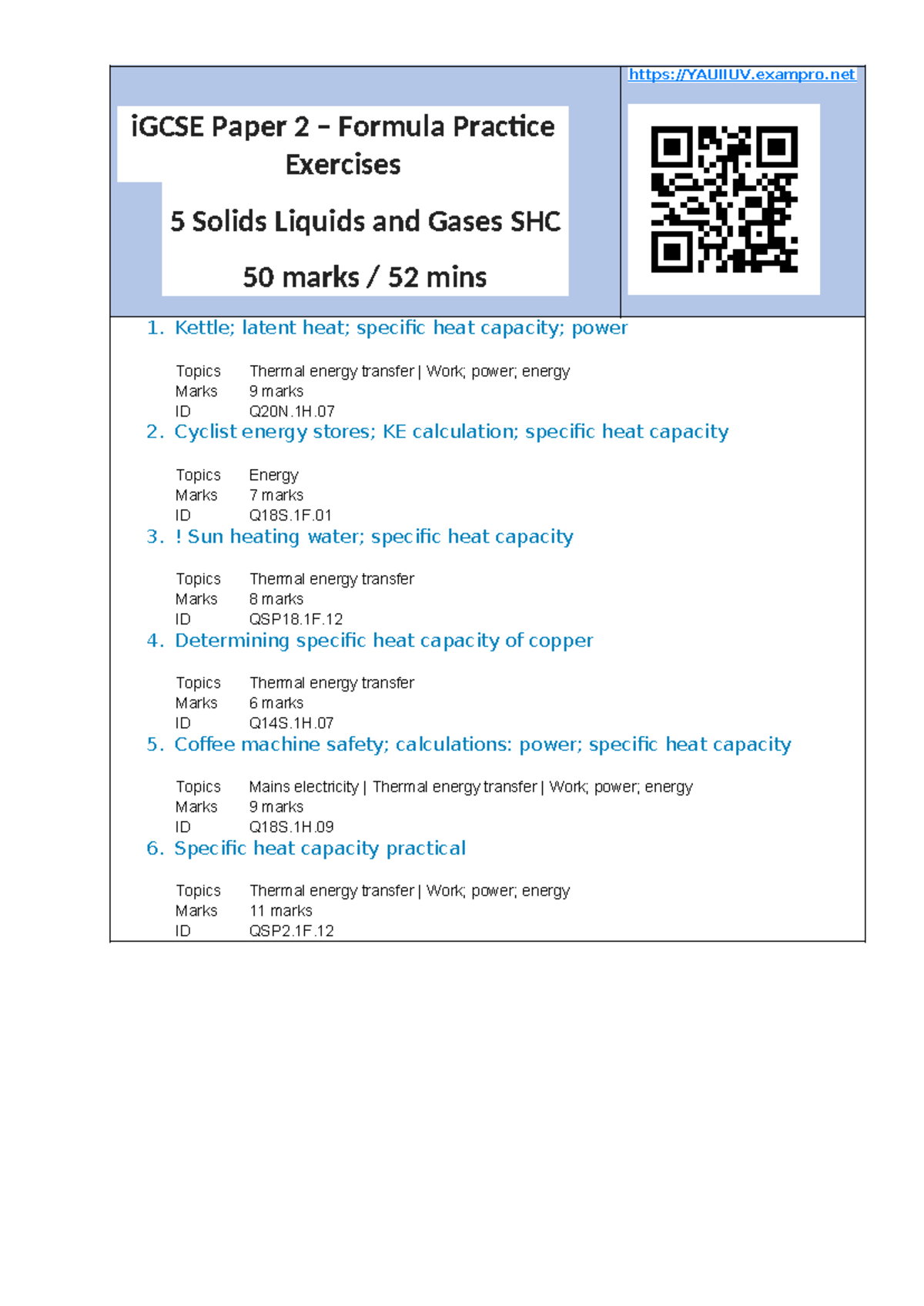 P2 5 Solids Liquids and Gases SHC Formula Based - iGCSE Paper 2 ...