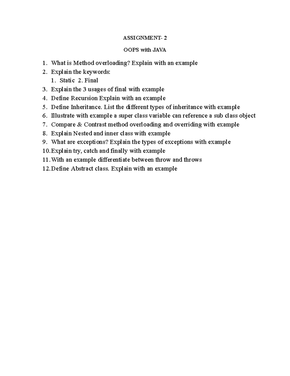 Assignement 2 - vvxx - ASSIGNMENT- 2 OOPS with JAVA 1. What is Method ...