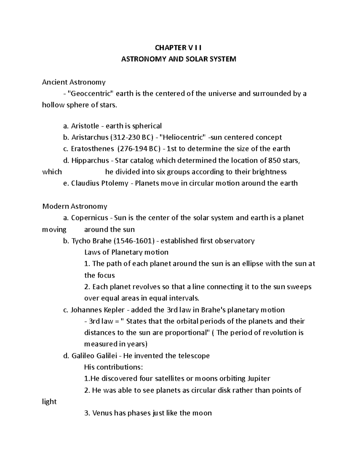 Chapter V I I - Science - CHAPTER V I I ASTRONOMY AND SOLAR SYSTEM ...