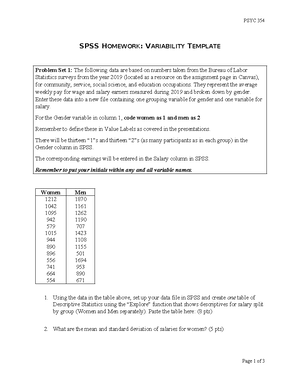 SPSS Homework One Sample t Test and Cumulative Questions Template ...