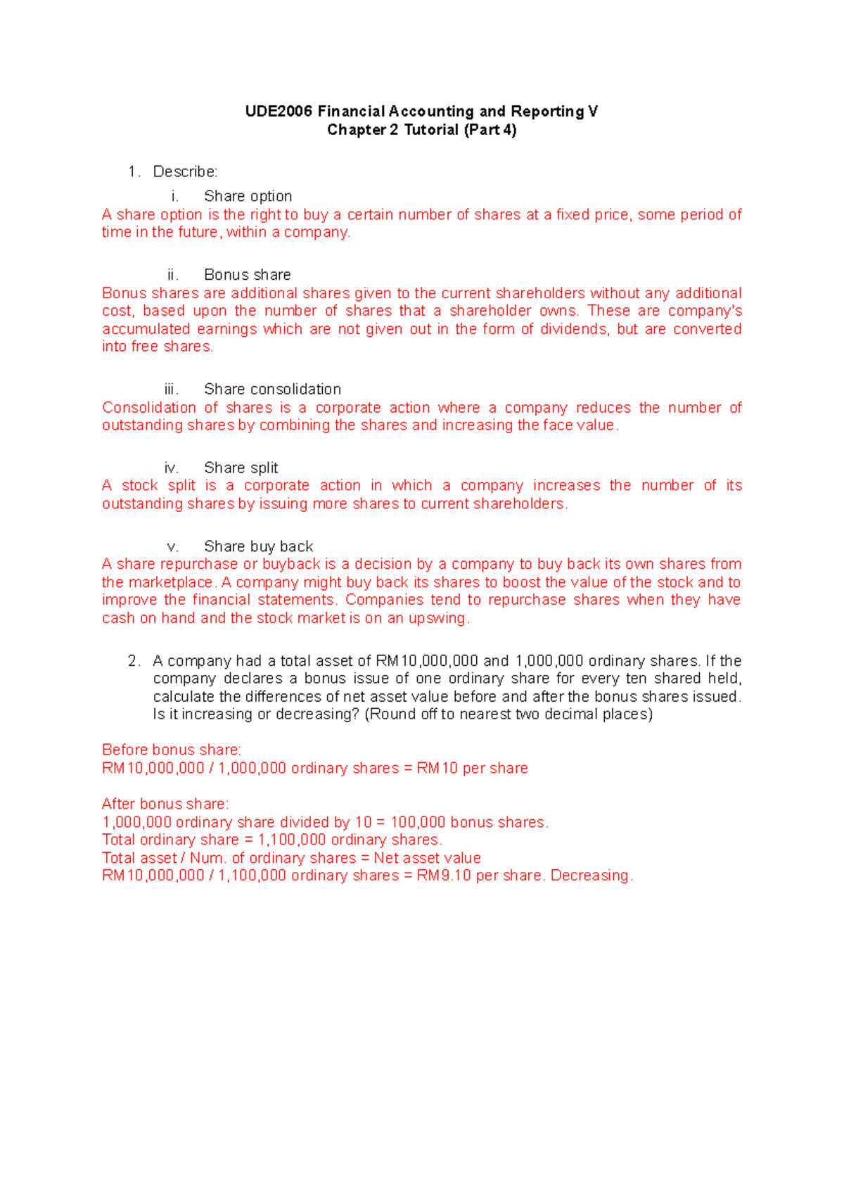 FAR 5 Chapter 2 Tutorial (Part 4) - Answer - UDE2006 Financial ...