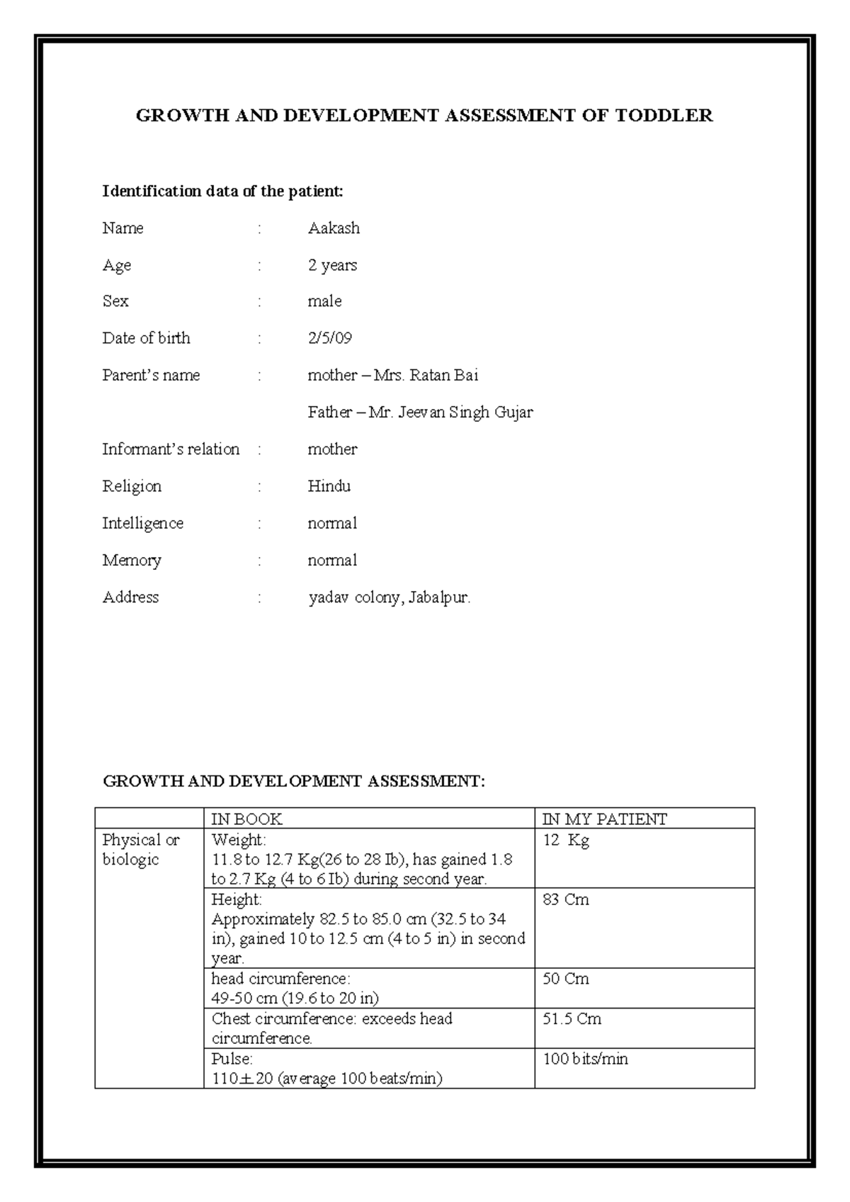 Growth assessment of toddler - GROWTH AND DEVELOPMENT ASSESSMENT OF ...