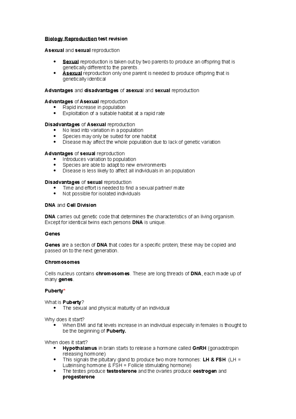Biology Reproduction test revision - Biology Reproduction test revision ...
