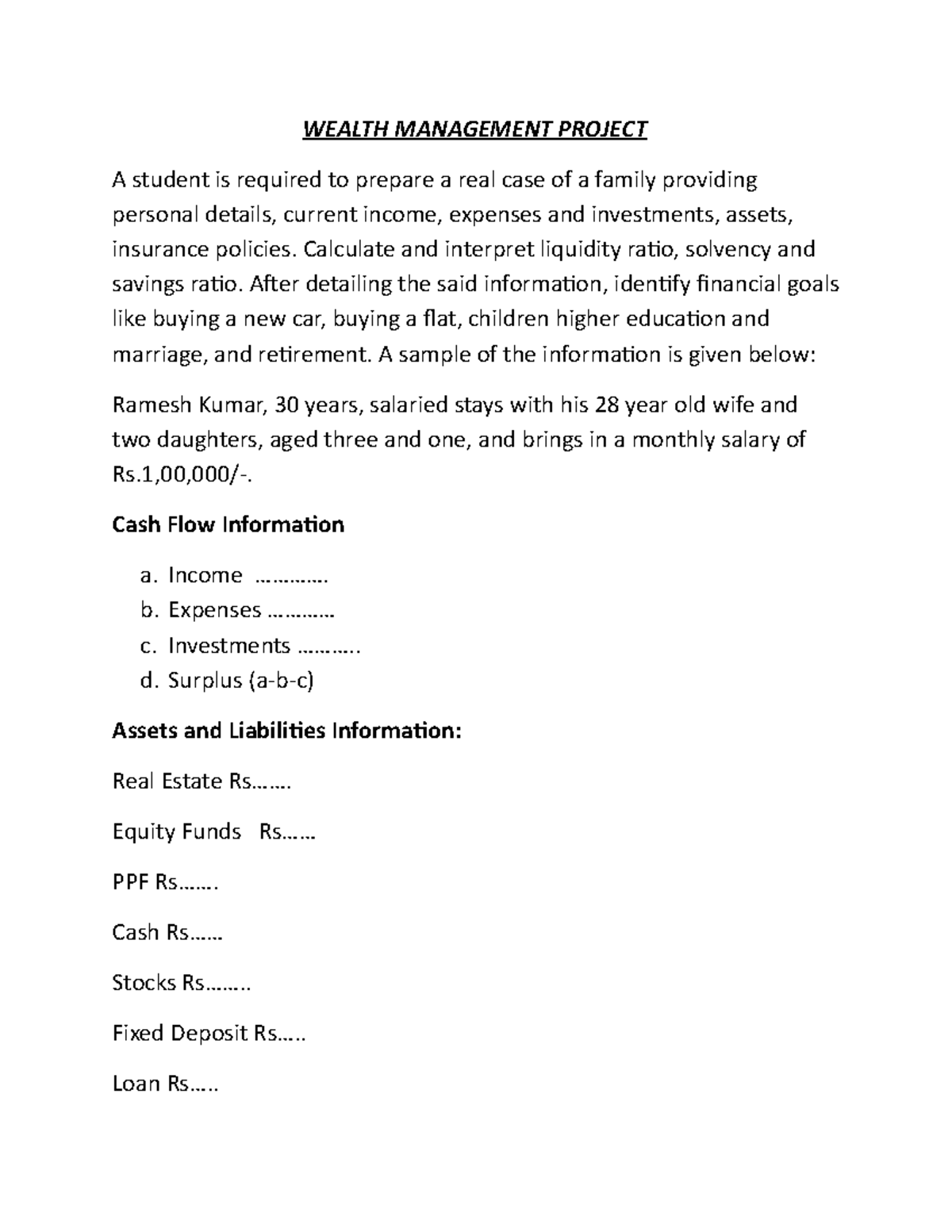 Wealth Management Project - WEALTH MANAGEMENT PROJECT A student is ...