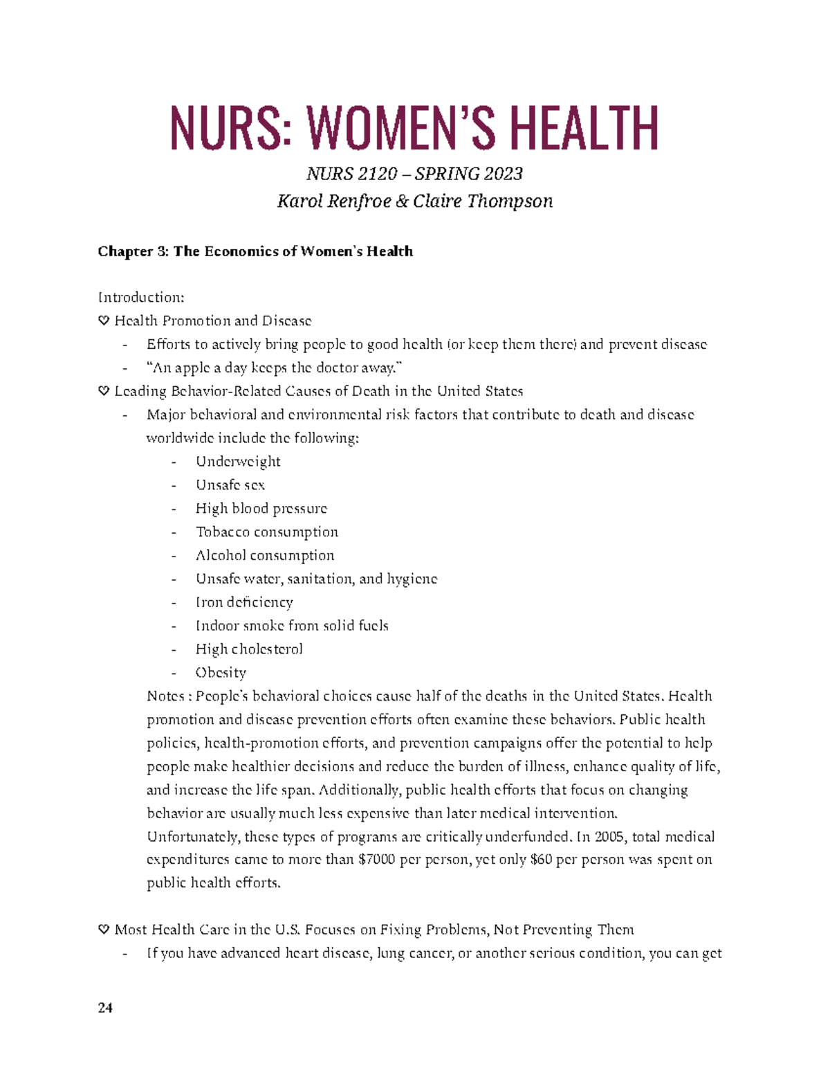 Unit 3 Women's Health LN - NURS: WOMEN’S HEALTH NURS 2120 – SPRING 2023 ...