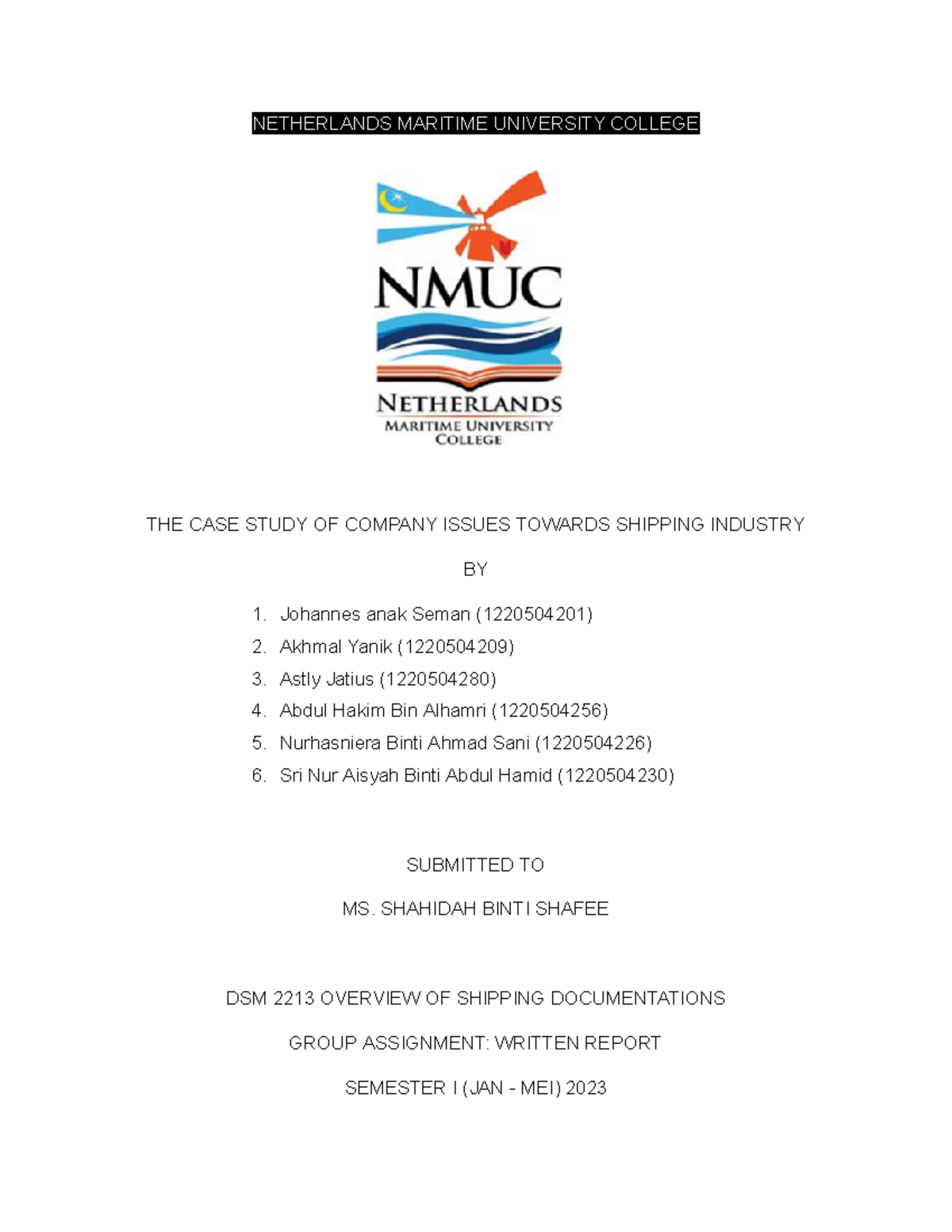 Overview of Shipping Management - NETHERLANDS MARITIME UNIVERSITY ...