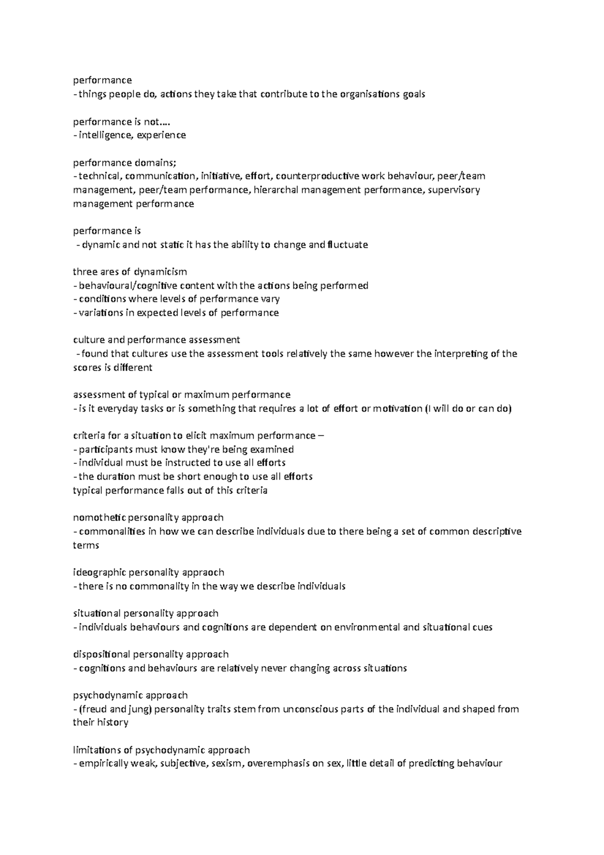 PSY391 Notes - performance- things people do, actions they take that ...