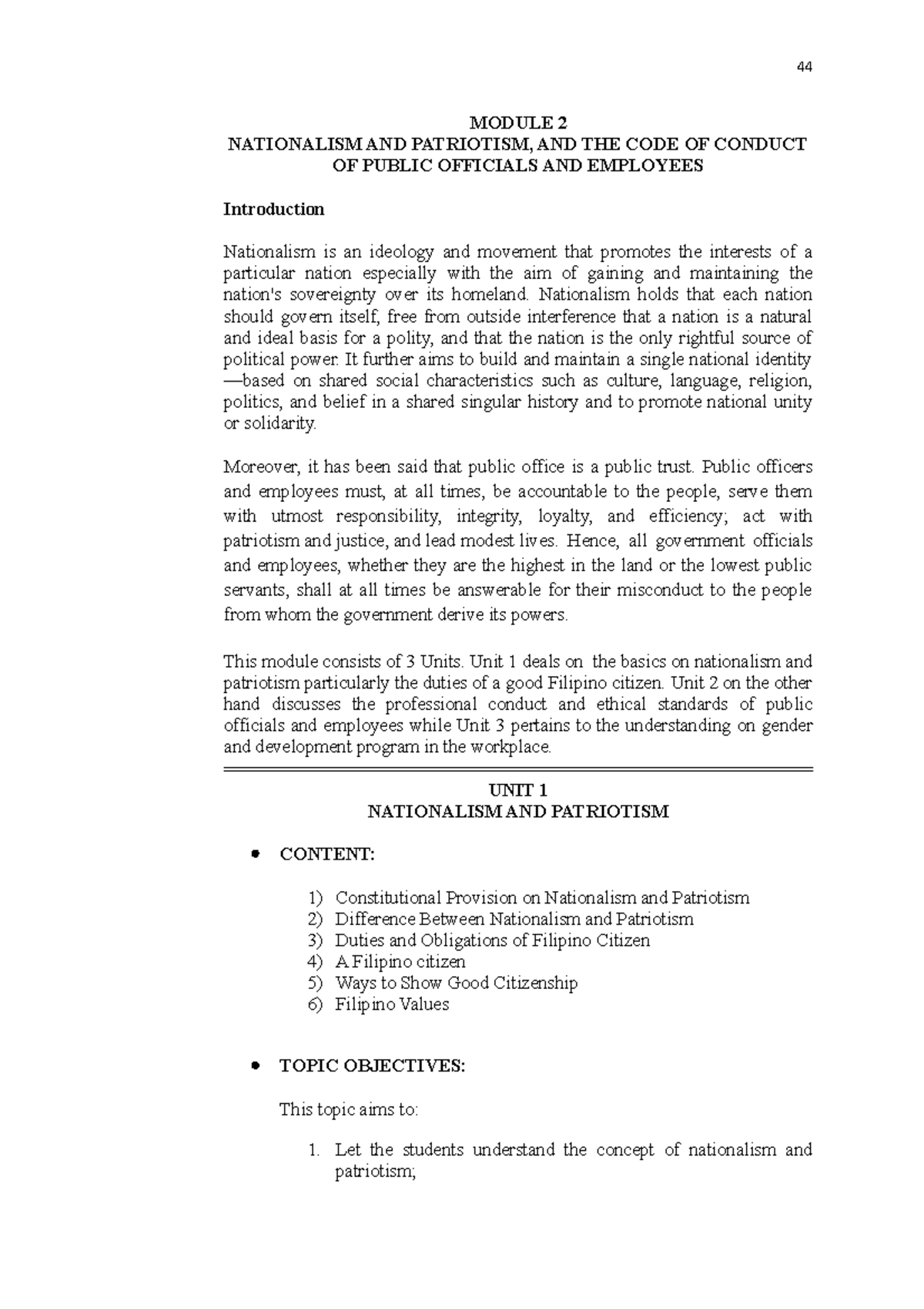 Module 2 Nationalism AND Patriotism - MODULE 2 NATIONALISM AND PATRIOTISM, AND THE CODE OF ...