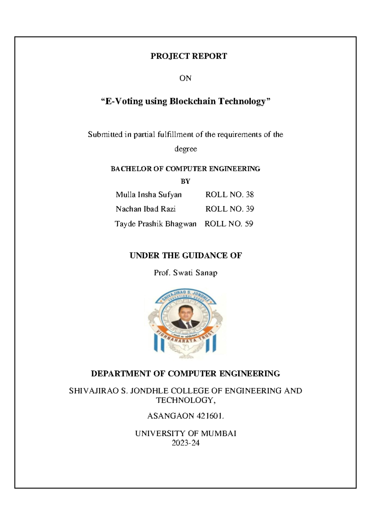 Bct Mini Project First 3 Pages Project Report On “e Voting Using 3521