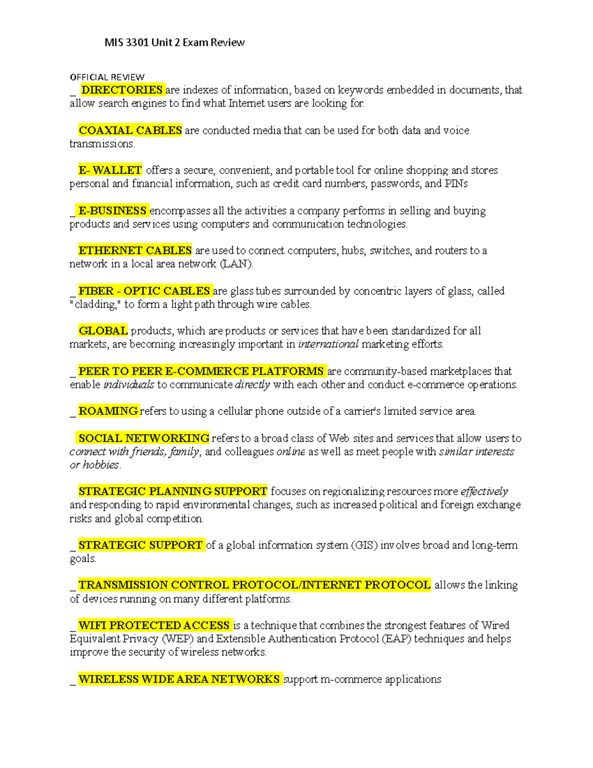 Unit 2 Exam Review - Potential questions to be posed covering the ...
