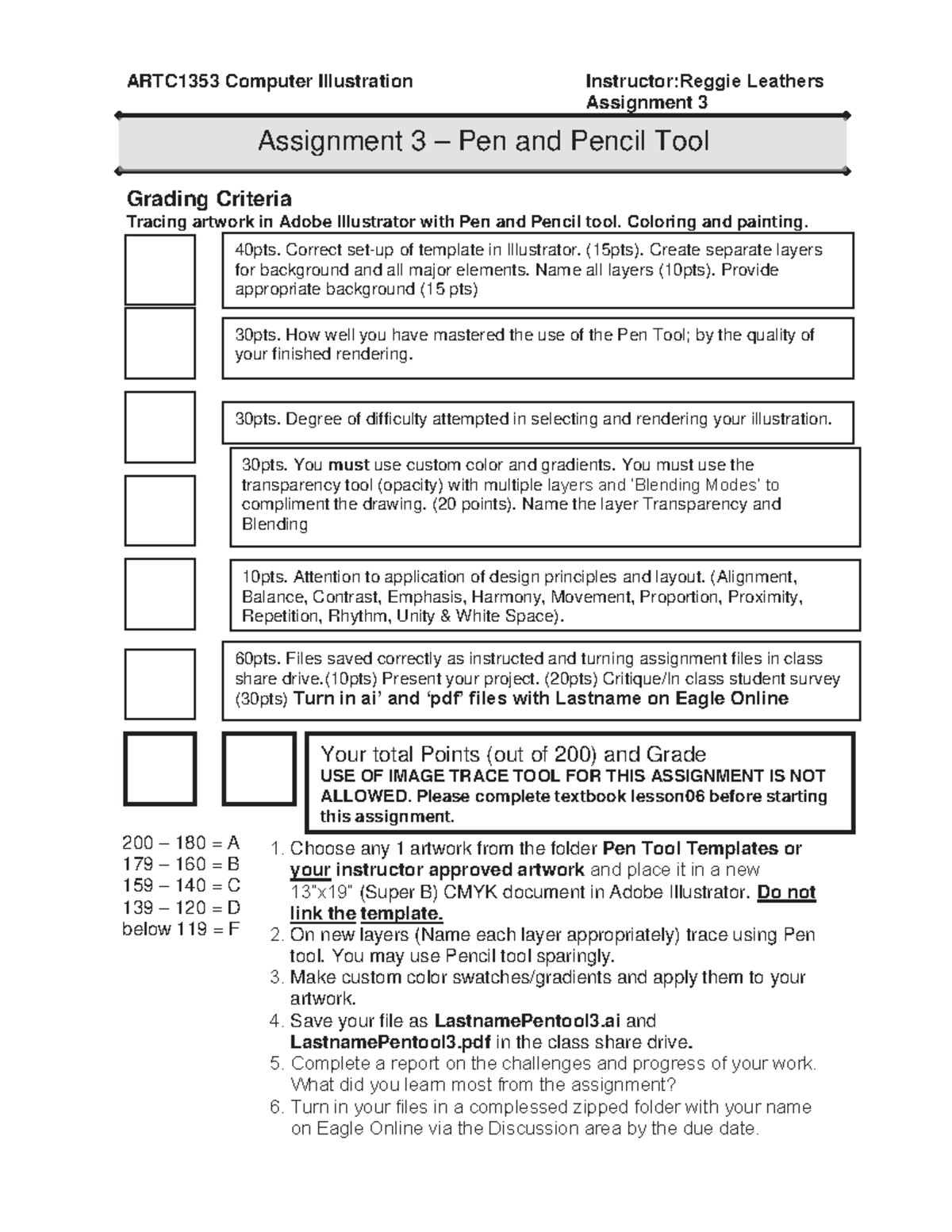 Pen Tool-Assign 3 - Drawing Practice template - ARTC1353 Computer ...