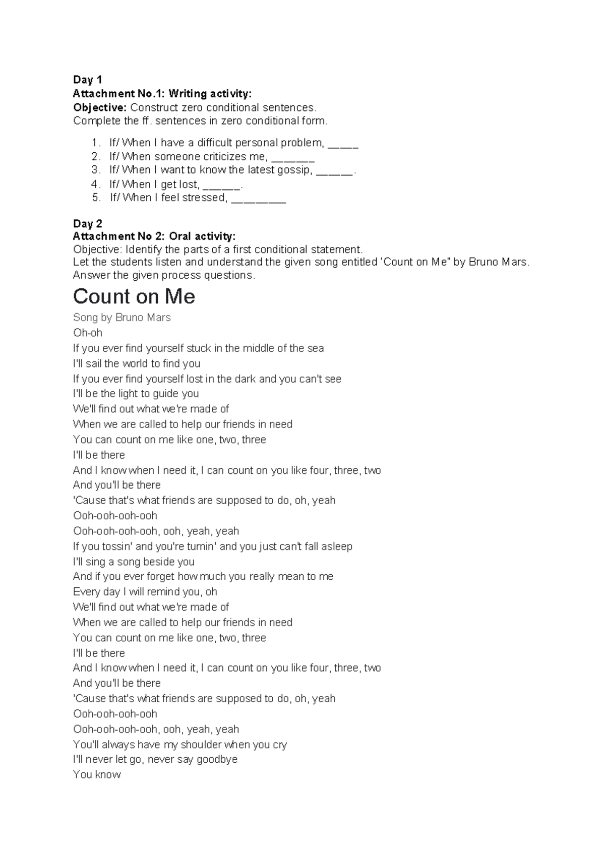 ENG9 Q1 Attachment - Day 1 Attachment No: Writing activity: Objective ...