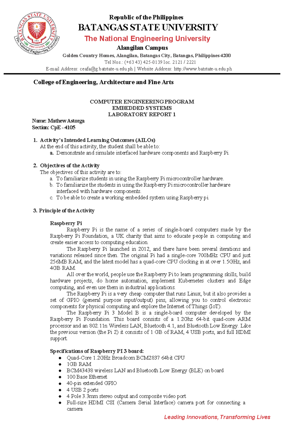 LAB1 - NOTES - Republic of the Philippines BATANGAS STATE UNIVERSITY ...