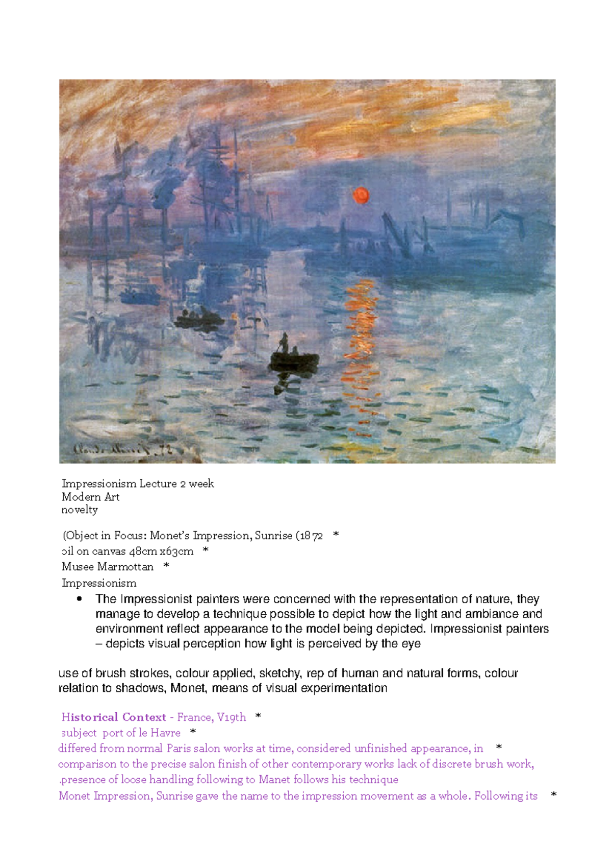 Impressionism L2 W1 notes - Impressionism Lecture 2 week Modern Art ...