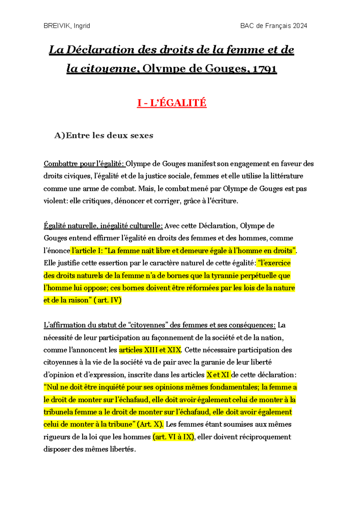 DDFC, Olympe de Gouges - Themes importants avec citations sur la DDFC ...
