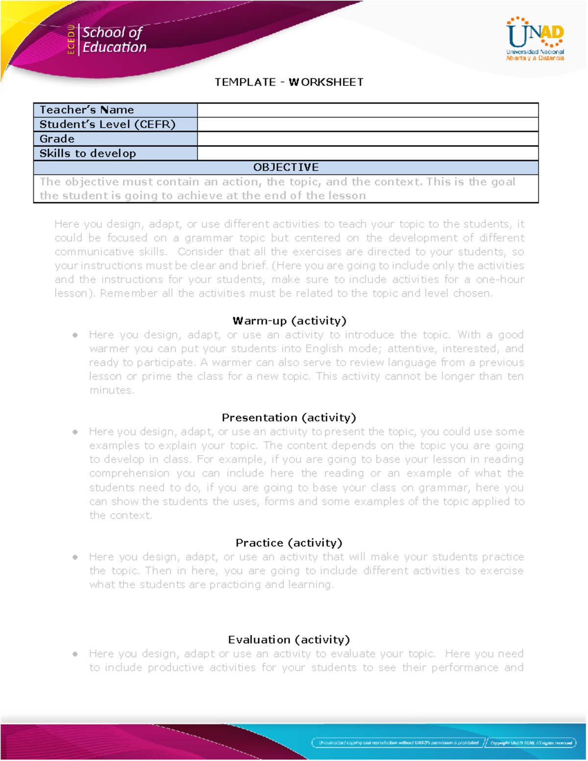 Worksheet Template - Cuarta actividad de inglés de la universidad ...