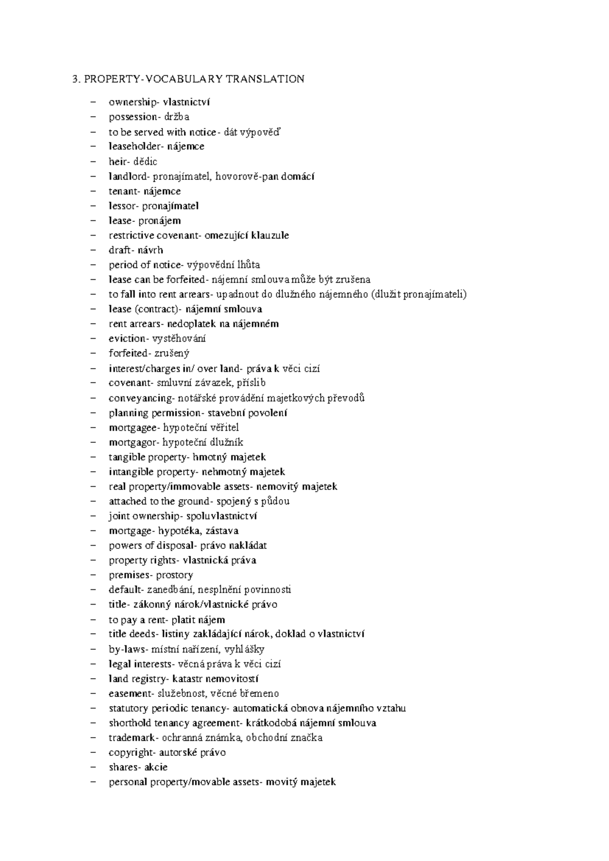 Property - Vocabulary - 3. PROPERTY-VOCABULARY TRANSLATION − ownership ...