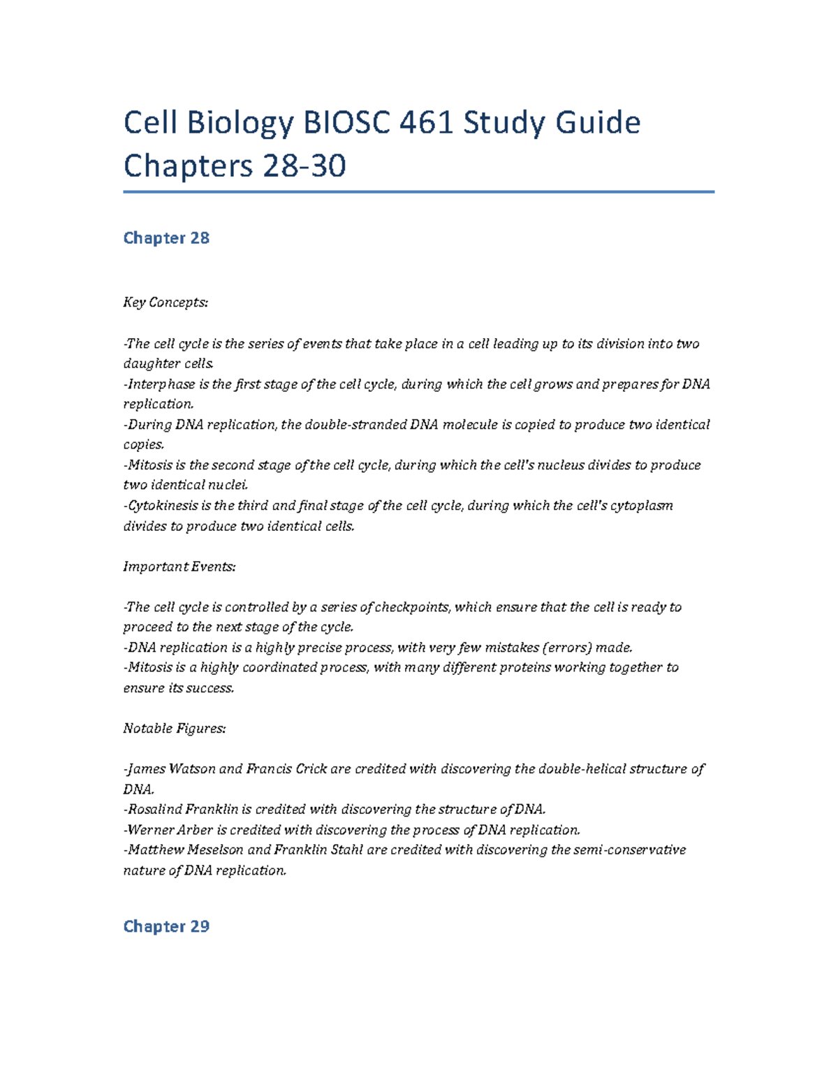 Cell Biology BIOSC 461 Study Guide Chapters 28-30 - Cell Biology BIOSC ...