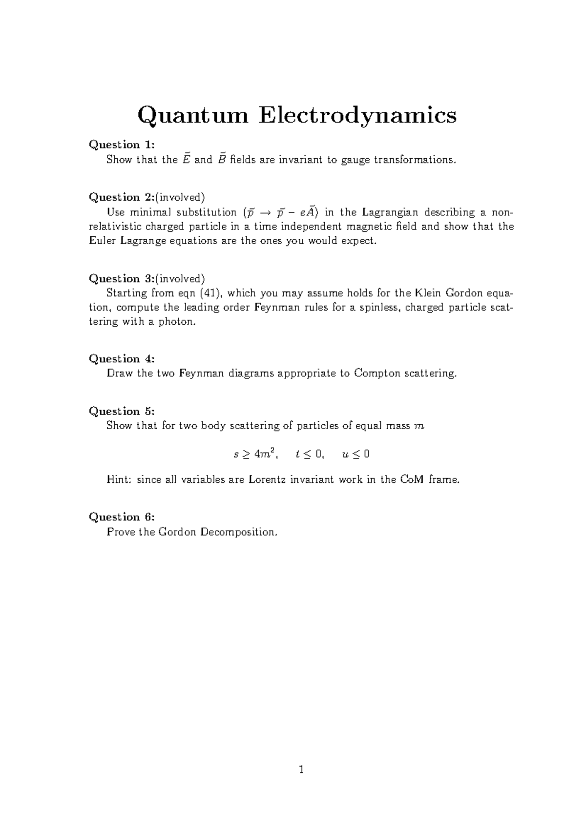 Seminar assignments - Problem sheet quantum electrodynamics+ solutions ...