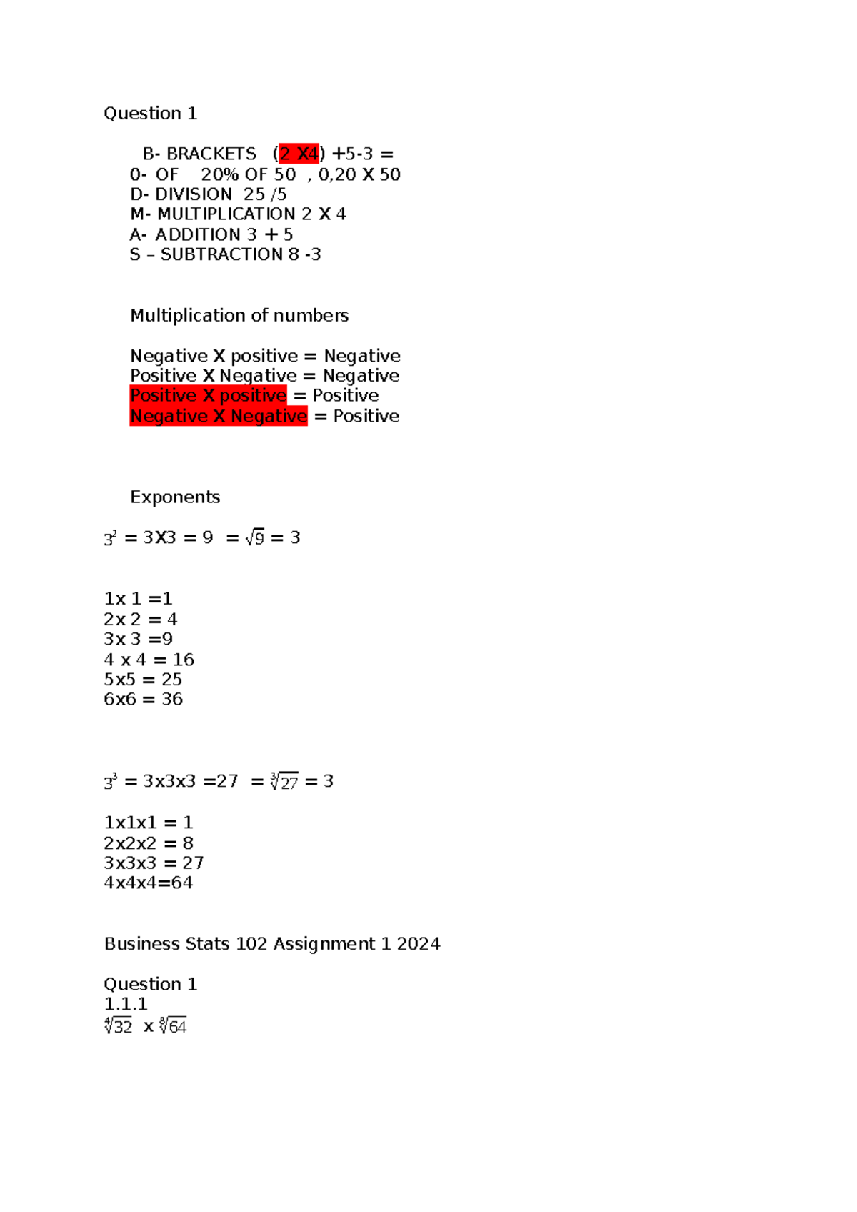 Complete Stats - Prep work - Question 1 B- BRACKETS (2 X4) +5-3 = 0- OF ...