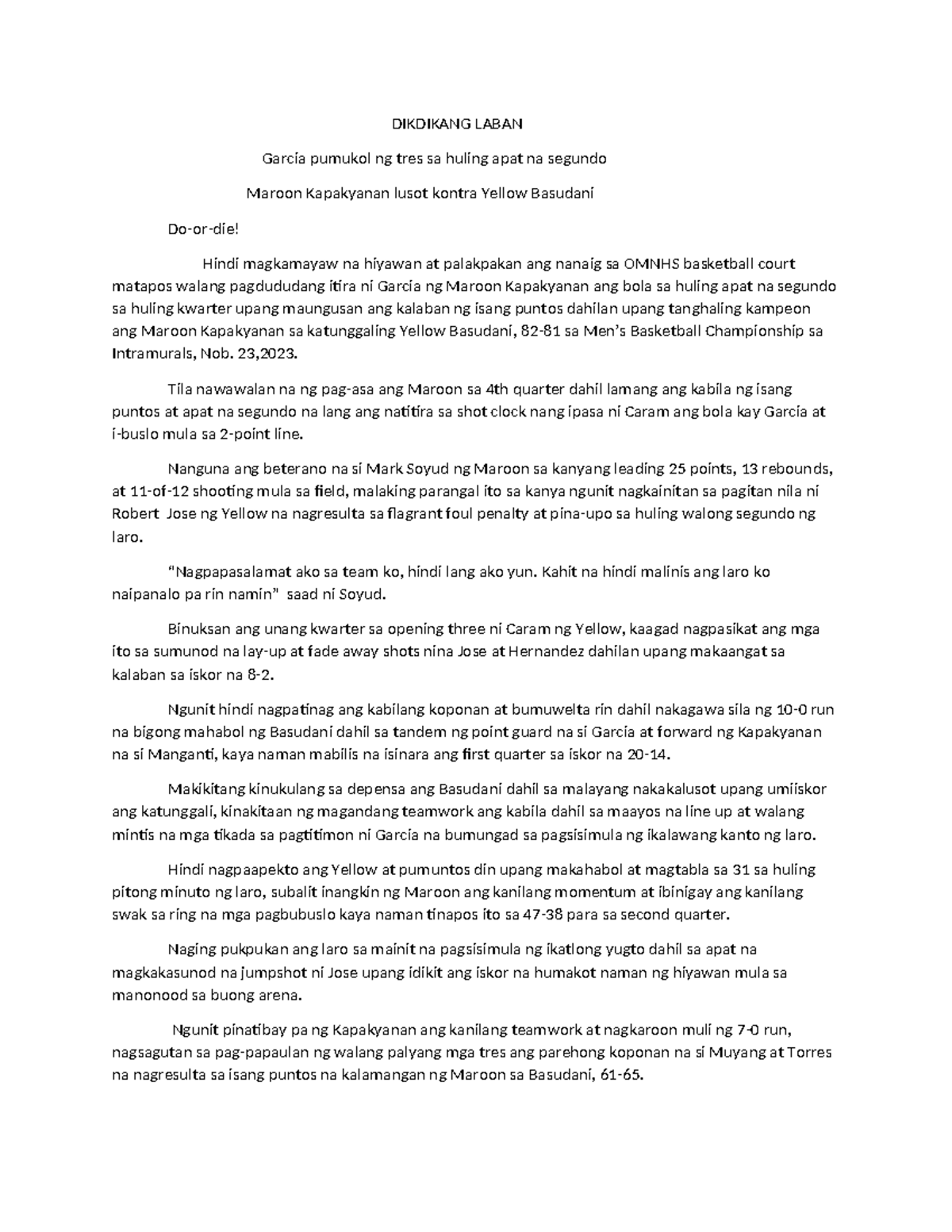 Basketball-intrams - Halimbawa ng isang artikulo tungkol sa pagsulat ng ...