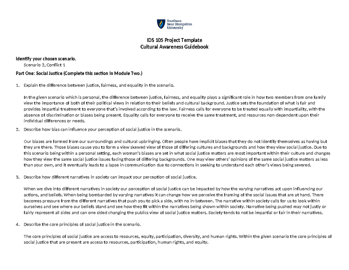 IDS 105 Scenario Template Aand OL - IDS 105 Project Template Cultural ...