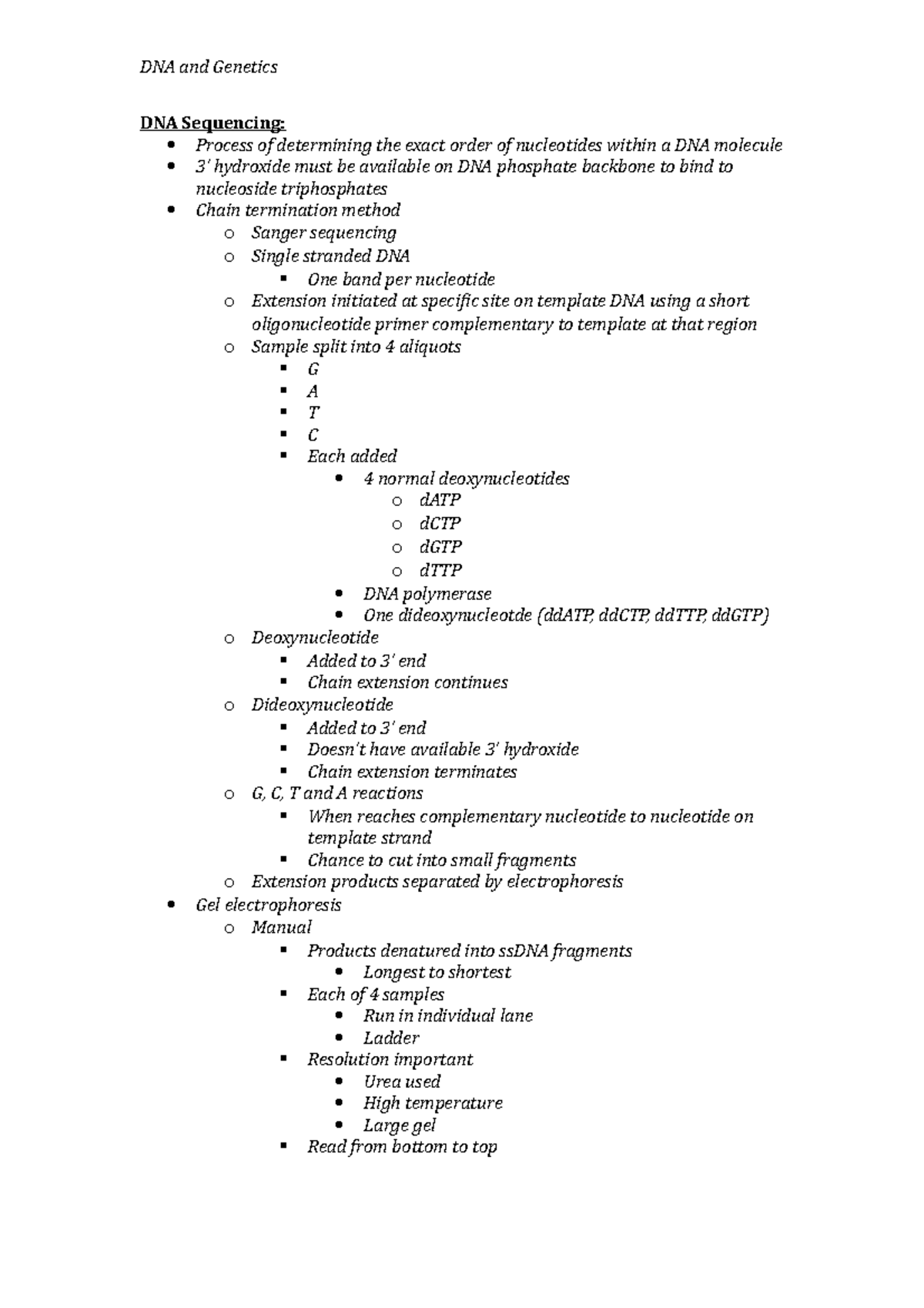 DNA Sequencing Lecture Notes - DNA and Genetics DNA Sequencing: Process ...