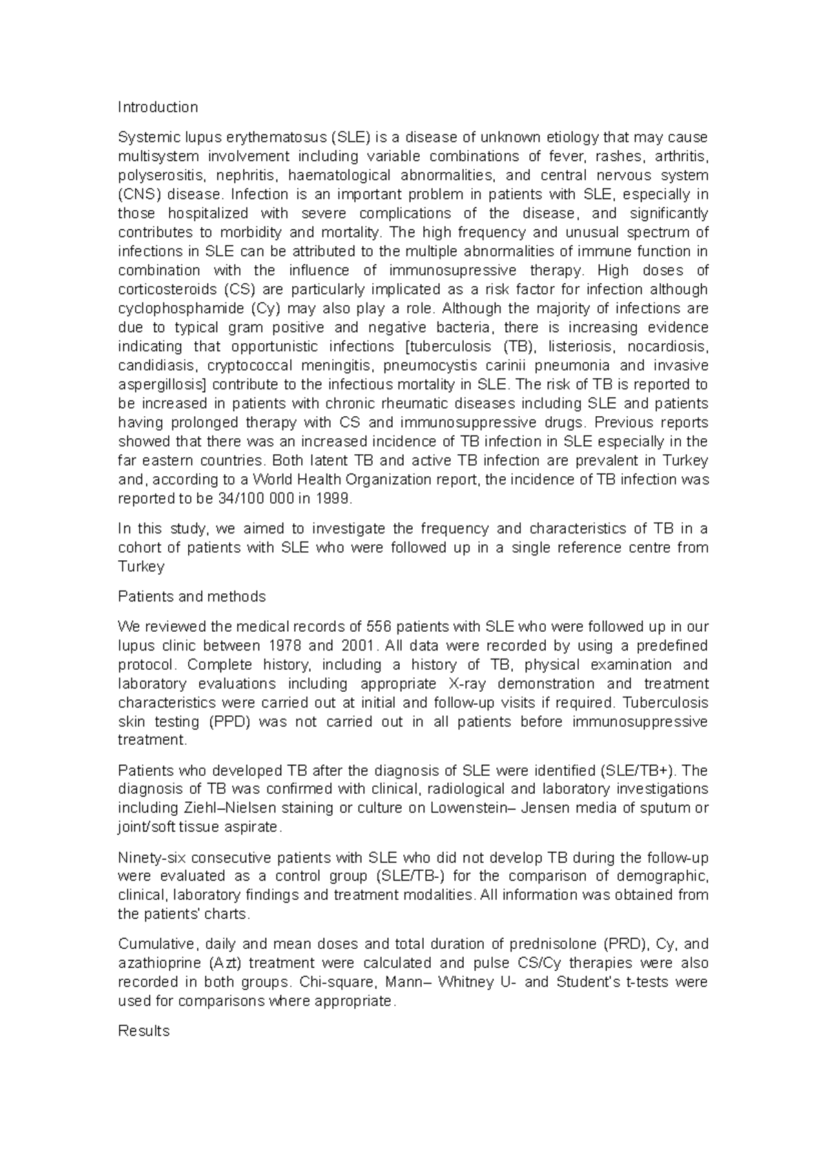 Lupus y tb ingles - Introduction Systemic lupus erythematosus (SLE) is ...