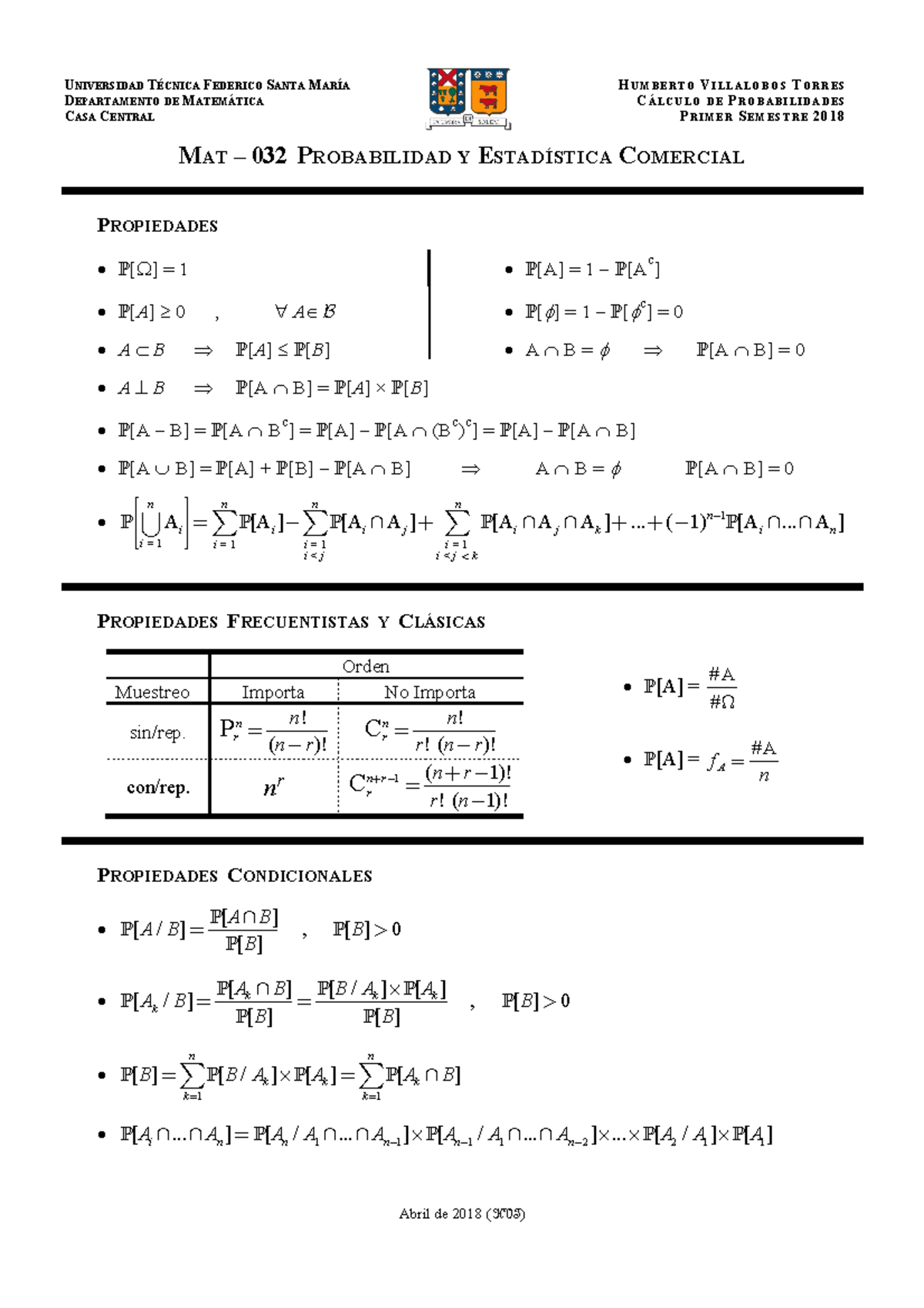 F0.2 Formulario II - UNIVERSIDAD T ÉCNICA FEDERICO S ANTA MARÍA DEPARTAMENTO DE M ATEMÁTICA CASA ...