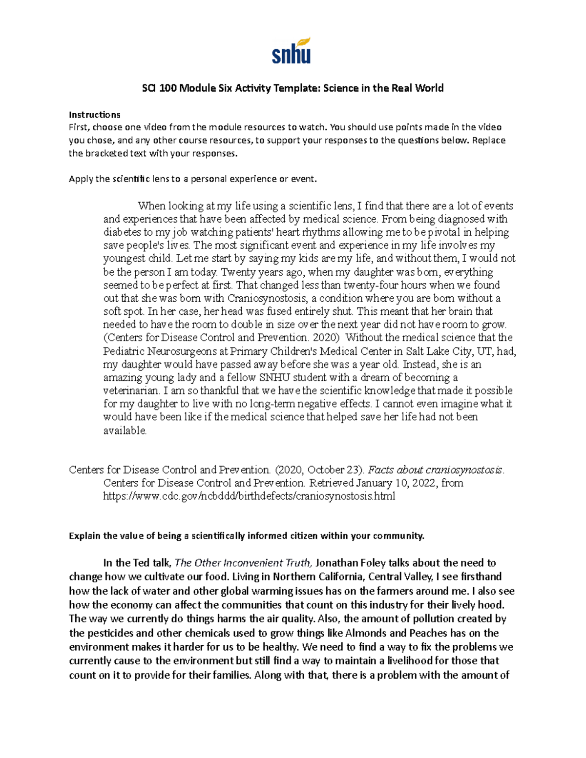 Perspectives of Natural Science SCI- 100-H7297 assignment 6-2 - SCI 100 ...