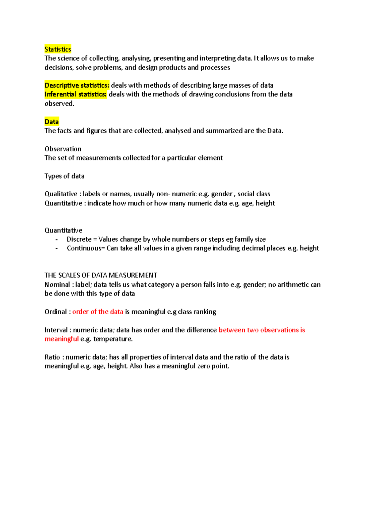 MA4114 Theory - Statistics The science of collecting, analysing ...