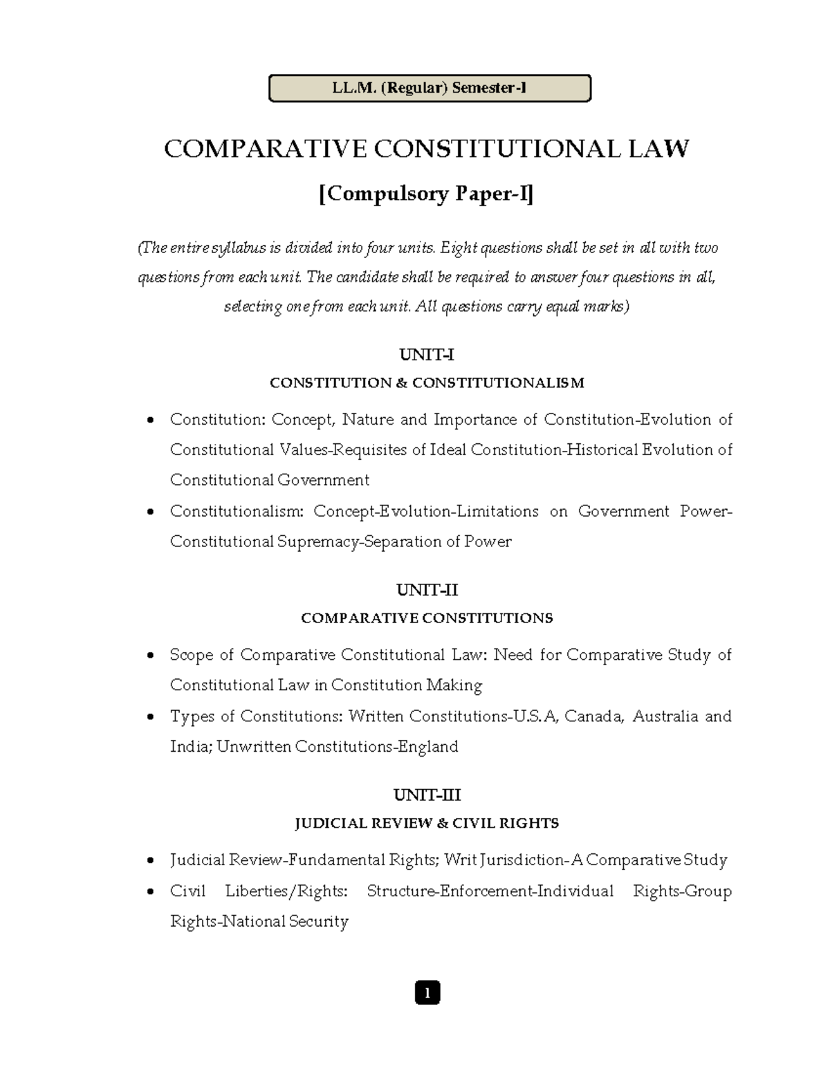 Cs flaw llm sem1 - Notes - LL. (Regular) Semester-I COMPARATIVE ...