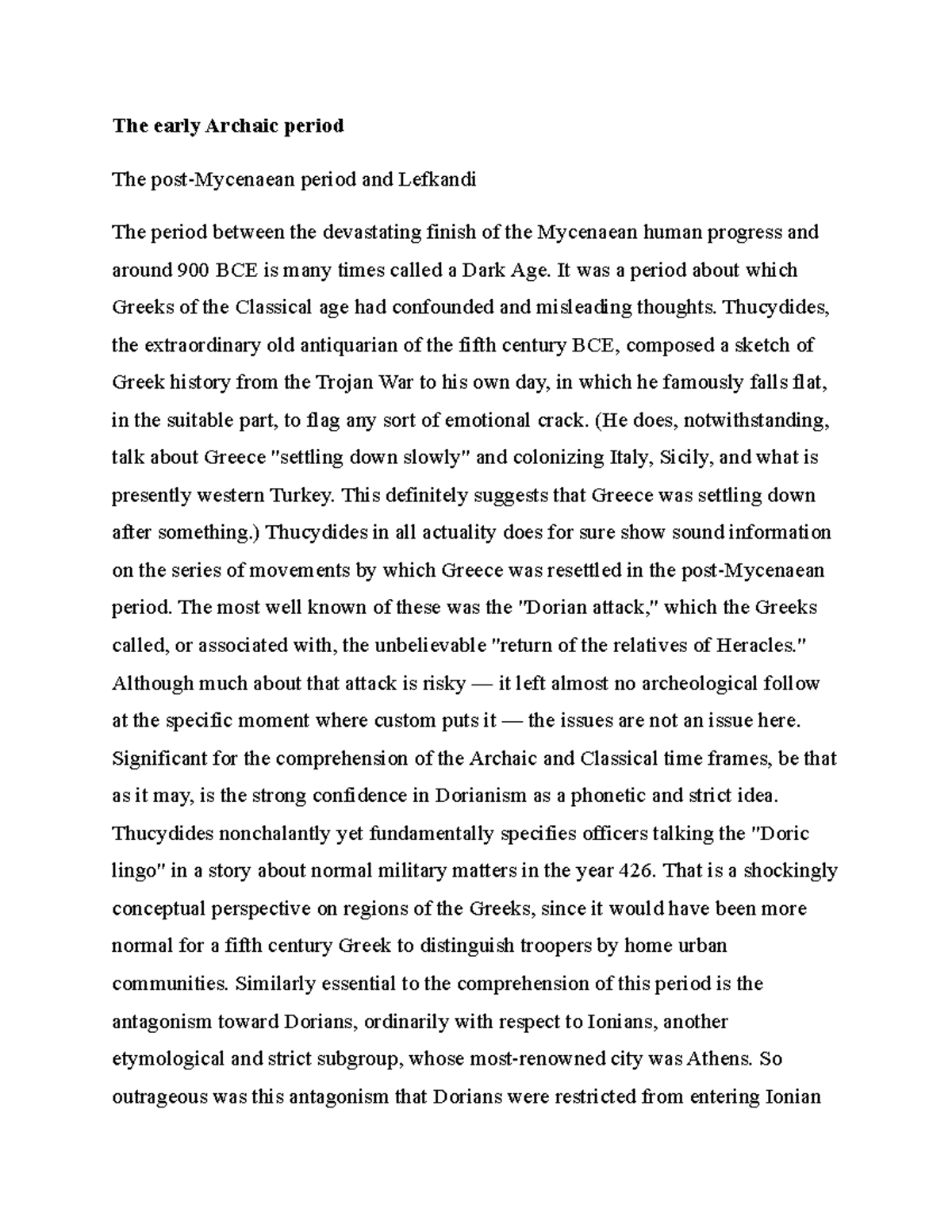 161. Early Archaic period - The early Archaic period The post-Mycenaean ...