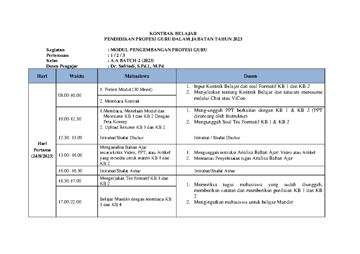 Kontrak Belajar Modul Pengembangan Profesi GURU PPG PAI 2022 - KONTRAK ...