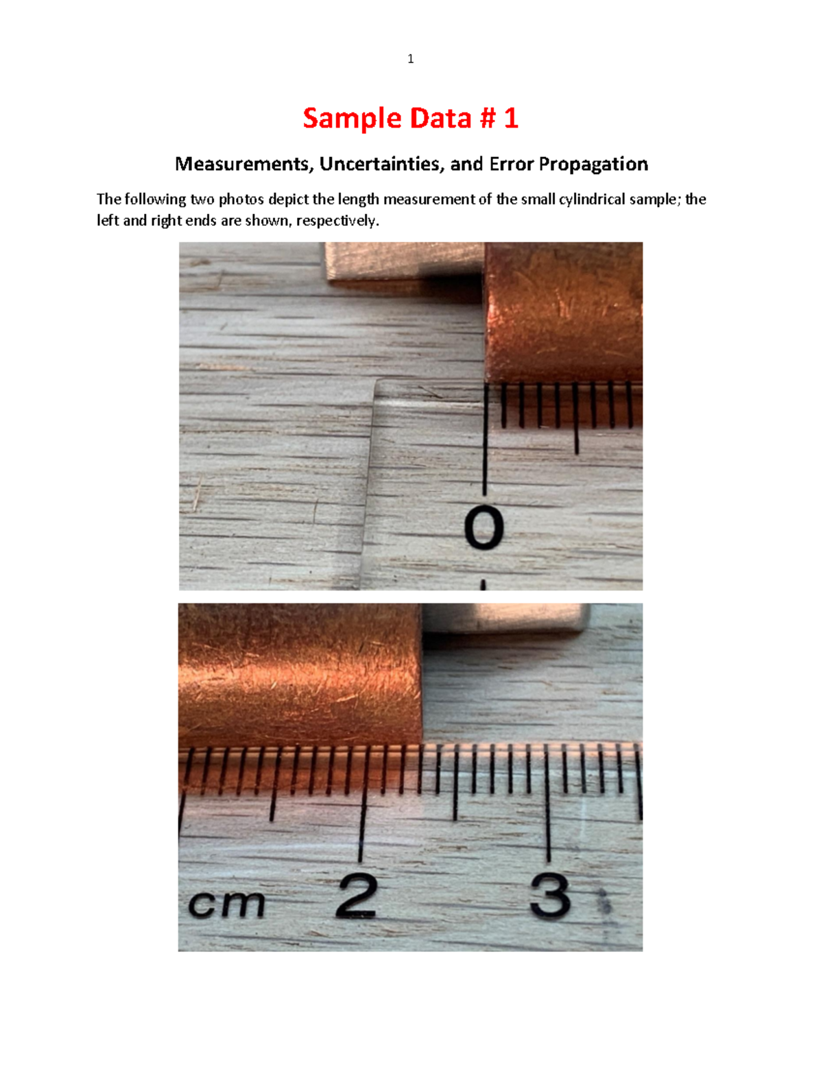 Measurements lab sample 1 - Sample Data # 1 Measurements, Uncertainties ...