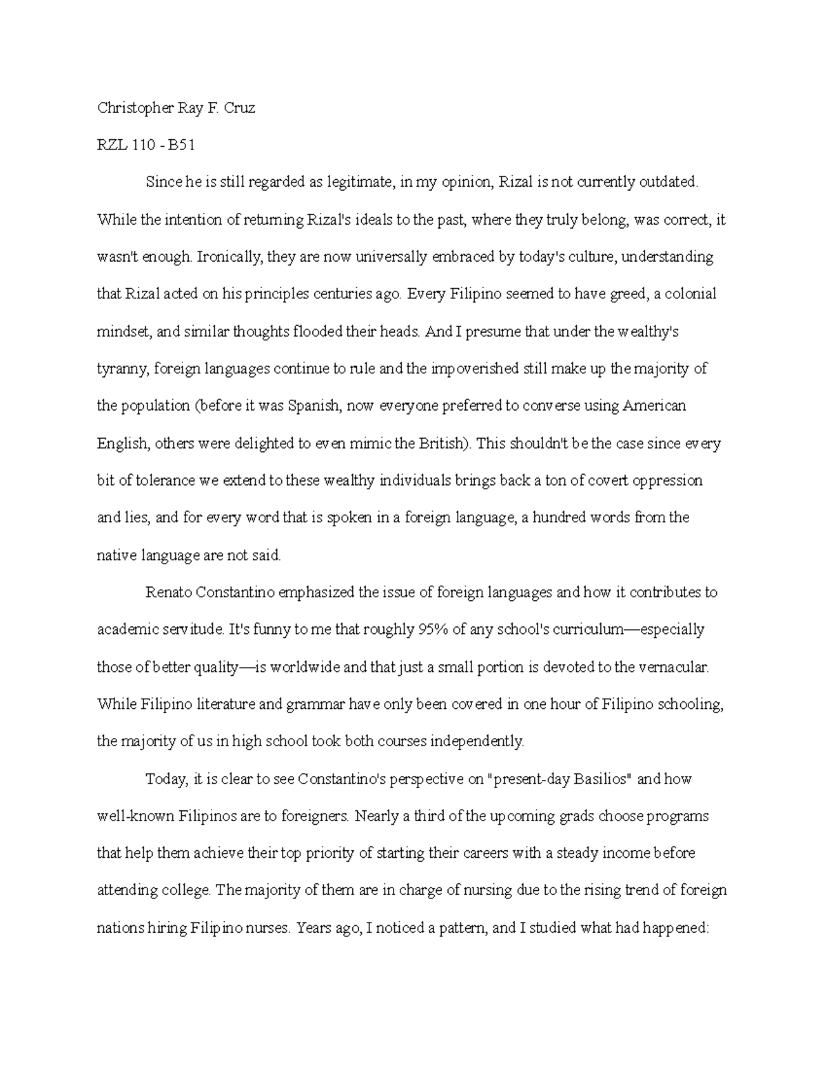 TP3 Cruz - SAMPLE TP3 WORK ANSWERS - Christopher Ray F. Cruz RZL 110 ...