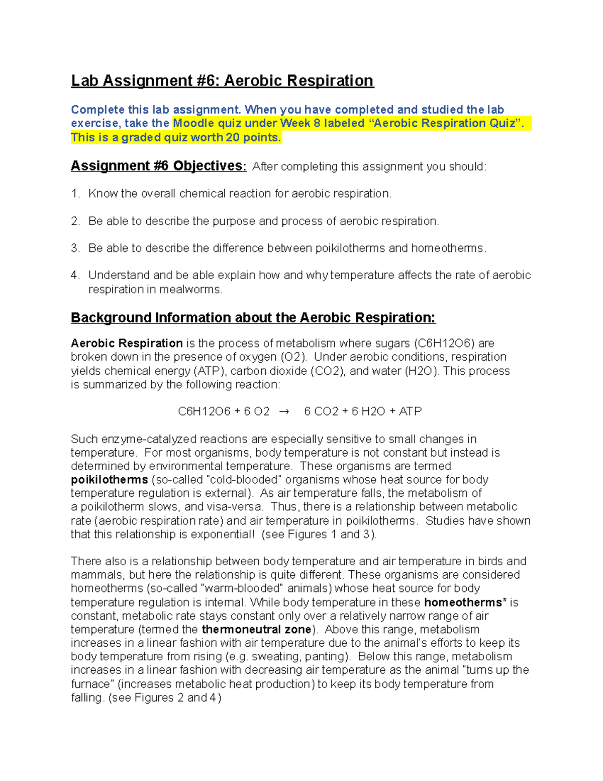 Lab Assignment #6 - Metabolism - Lab Assignment #6: Aerobic Respiration ...