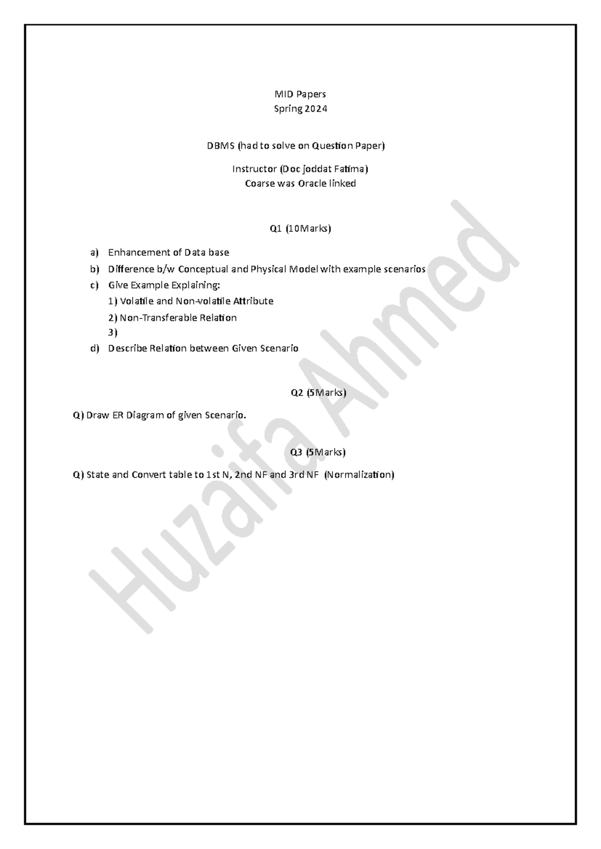 MID Papers 4th Sem Spring 2024 - MID Papers Spring 2024 DBMS (had to ...