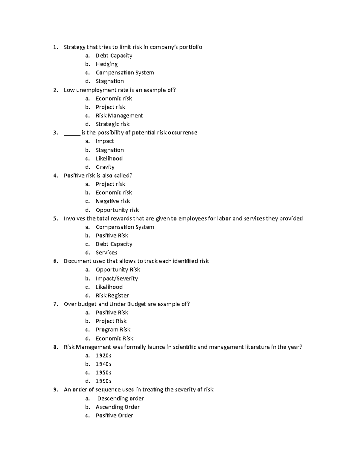 Global-Quiz - Global Finance Quiz - Strategy that tries to limit risk ...