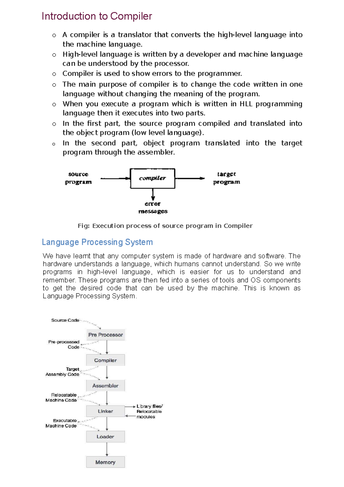 UNIT-I - LECTURE NOTES - Introduction to Compiler o A compiler is a ...