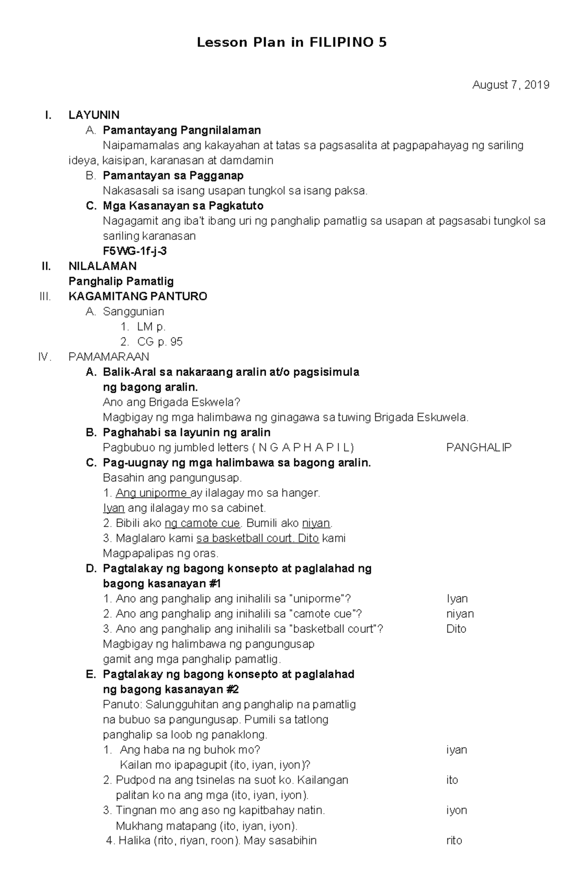 Lesson Plan in Filipino 5-observation - Lesson Plan in FILIPINO 5 ...